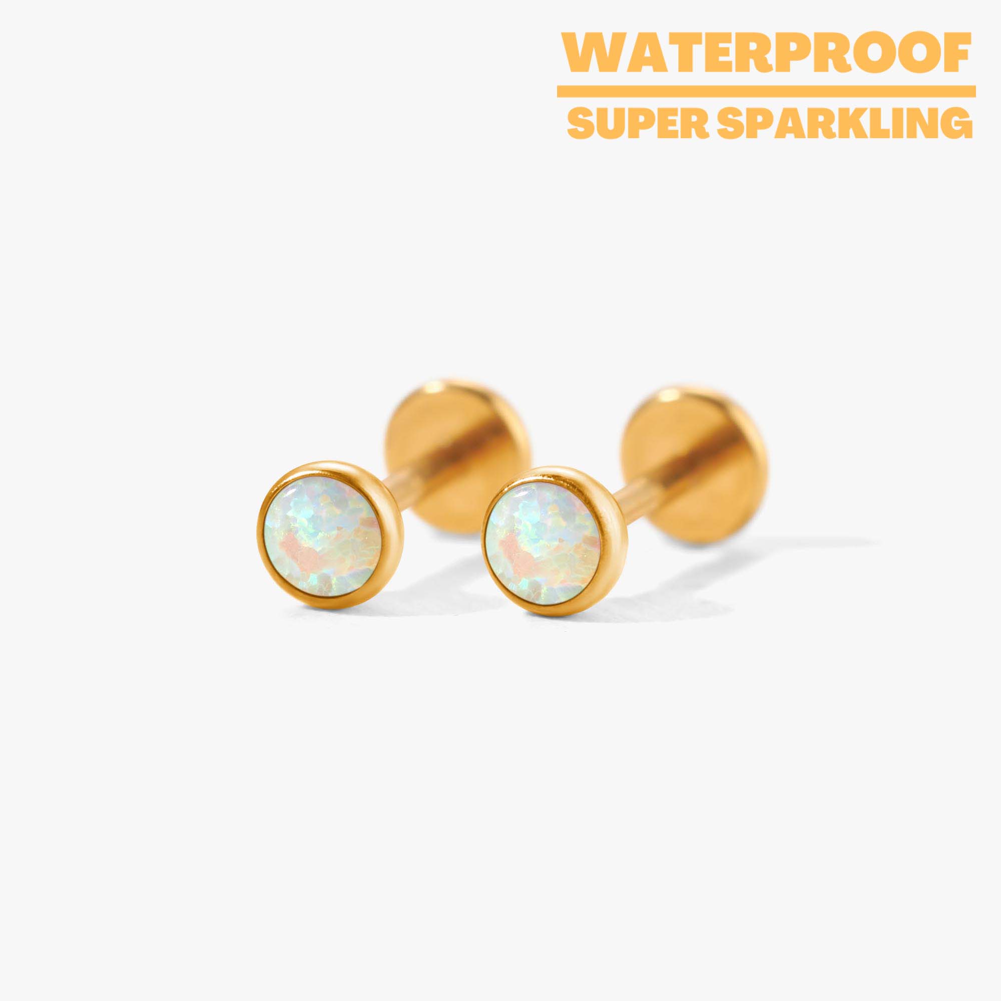 White Opal Flat Back Earrings | Hypoallergenic Titanium Jewelry – EricaJewels